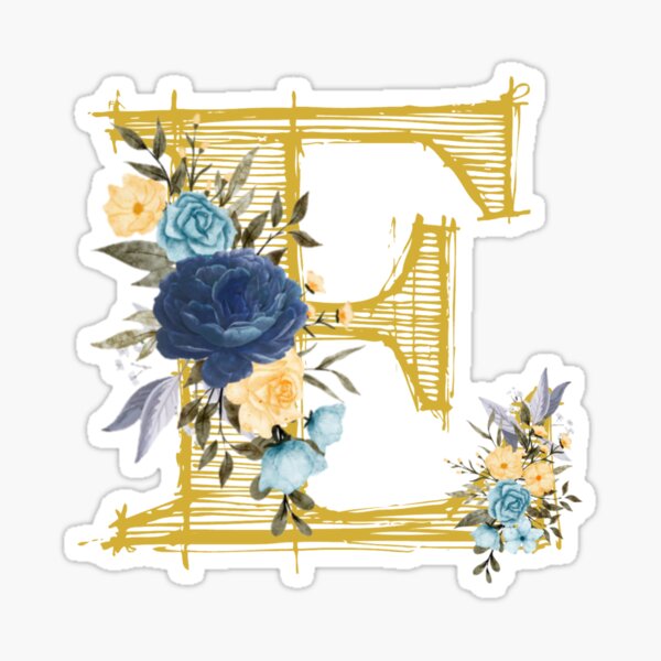 "Letter E In Metallic Gold Color With Aesthetic Blue Flowers Botany ...