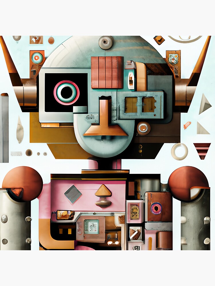 "AI-generated steampunk 3d collage robot with manly mustache" Sticker ...
