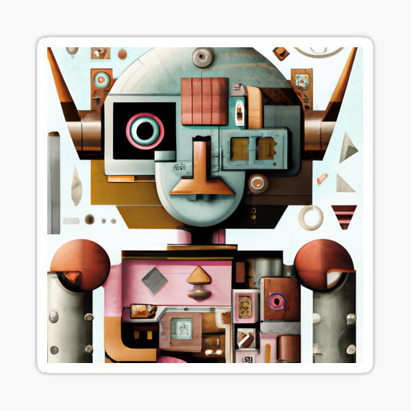 "AI-generated steampunk 3d collage robot with manly mustache" Sticker ...