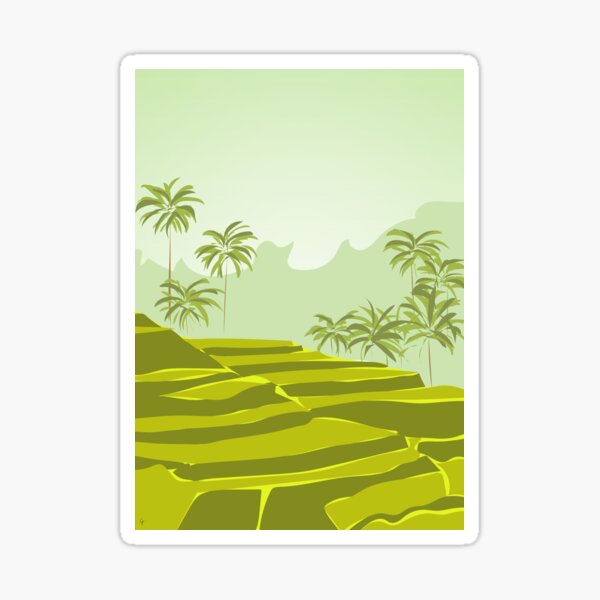 "Tegalalang Rice Terraces, Bali, Indonesia - Retro Greens" Sticker for ...