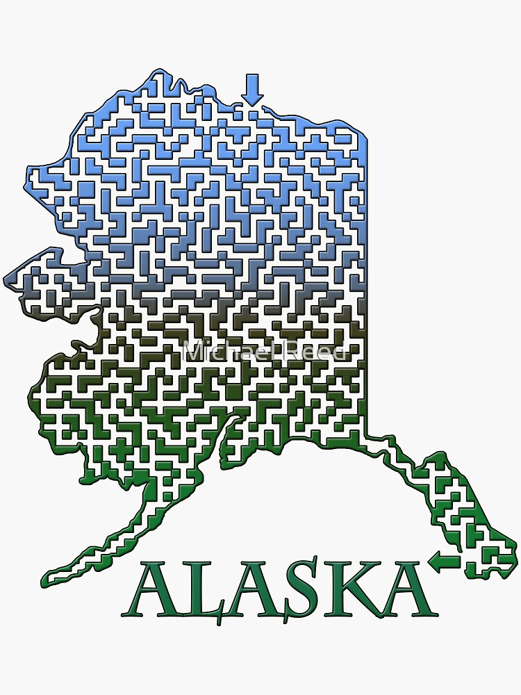 "Alaska State Outline Mountain Themed Maze & Labyrinth" Sticker for ...