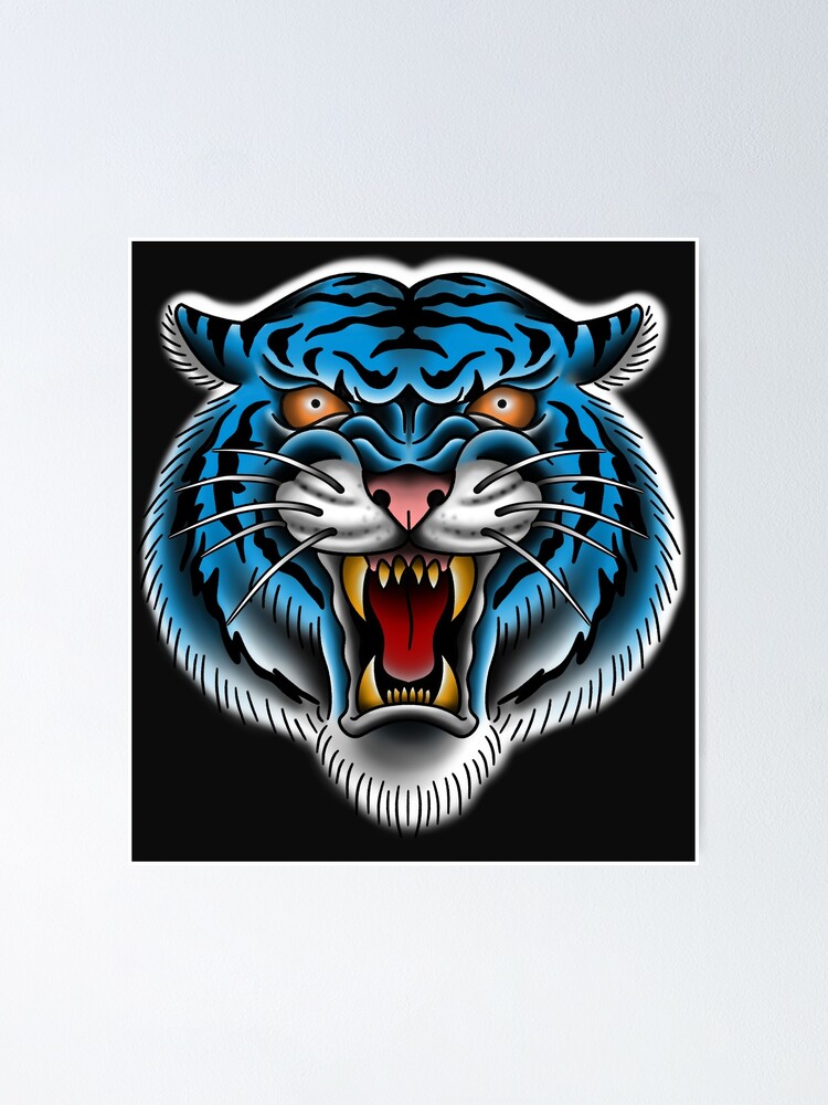 "blue tiger head" Poster for Sale by AgeeTattoos | Redbubble