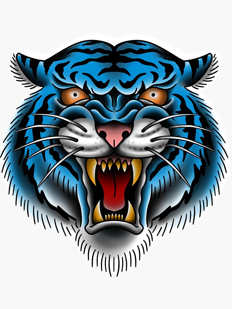 "blue tiger head" Sticker for Sale by AgeeTattoos | Redbubble