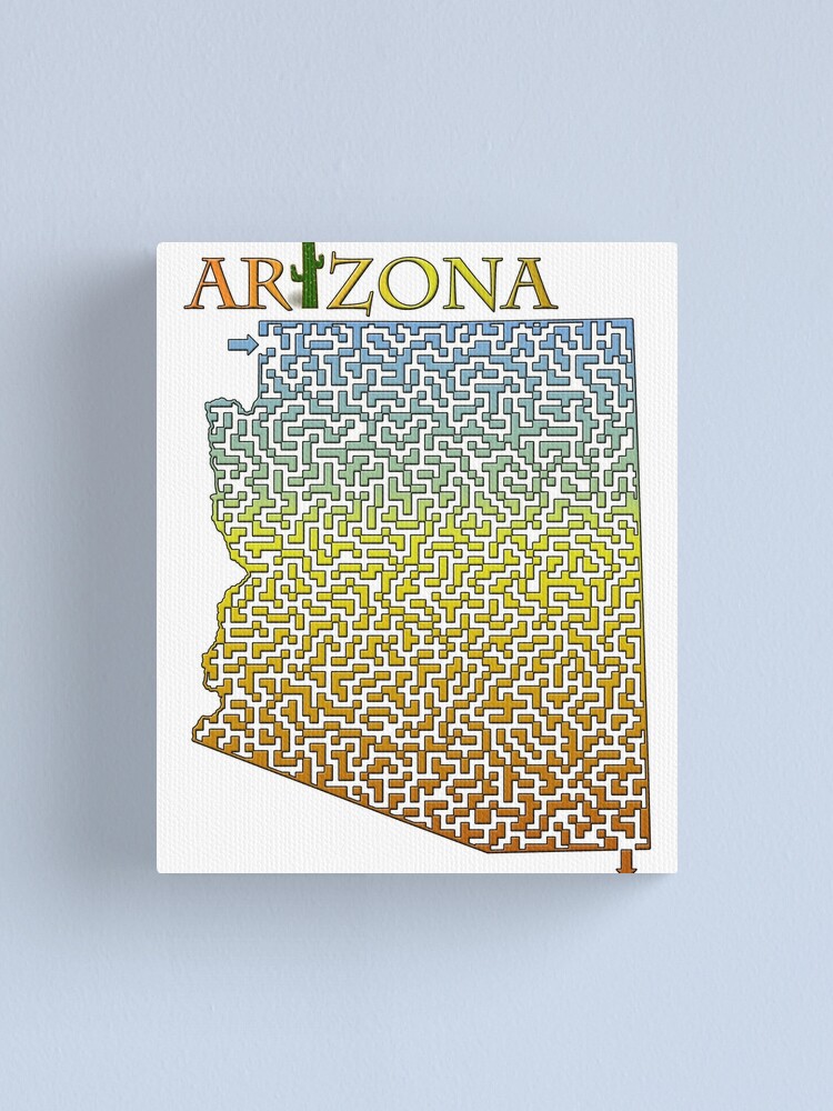 "Arizona State Outline Desert Themed Maze & Labyrinth" Canvas Print for ...