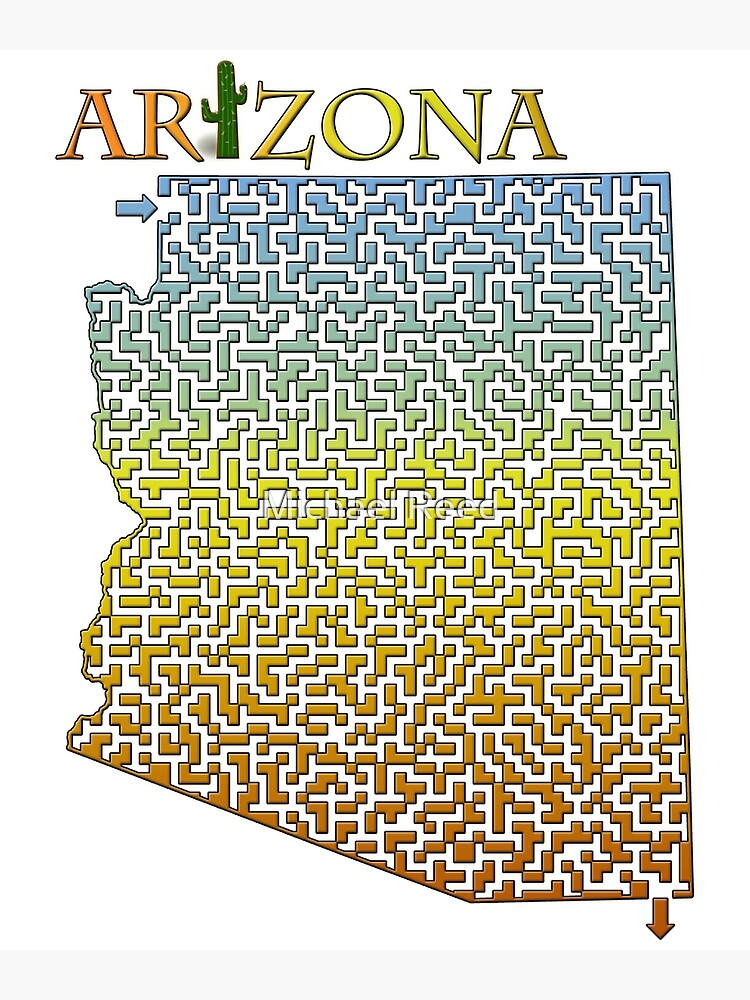 "Arizona State Outline Desert Themed Maze & Labyrinth" Canvas Print for ...
