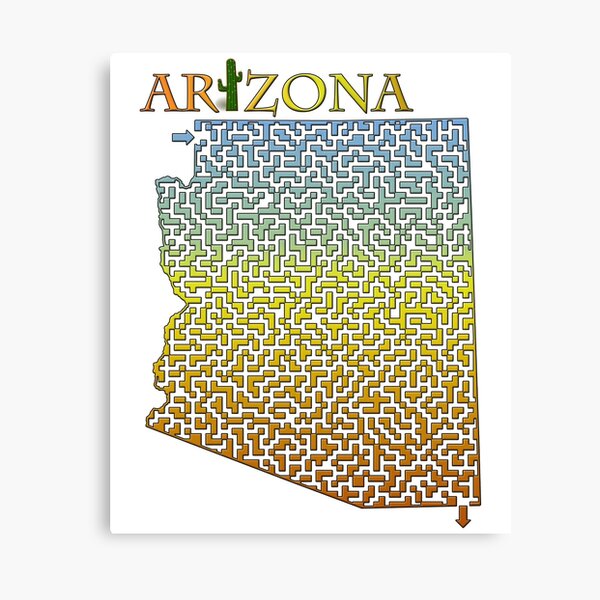 "Arizona State Outline Desert Themed Maze & Labyrinth" Canvas Print for ...