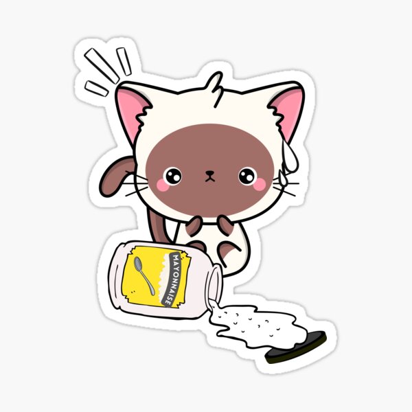 "Cute White Cat Spilled Mayonnaise" Sticker for Sale by Pet-Station ...