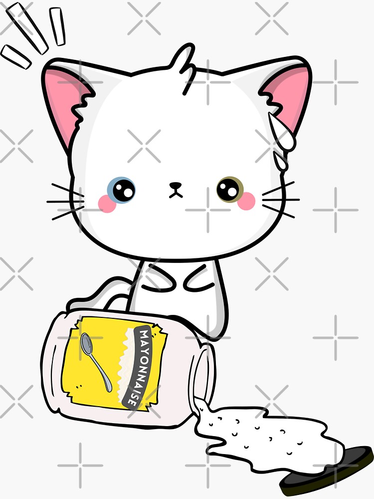 "Cute White Angora Cat Spilled Mayonnaise" Sticker for Sale by Pet ...