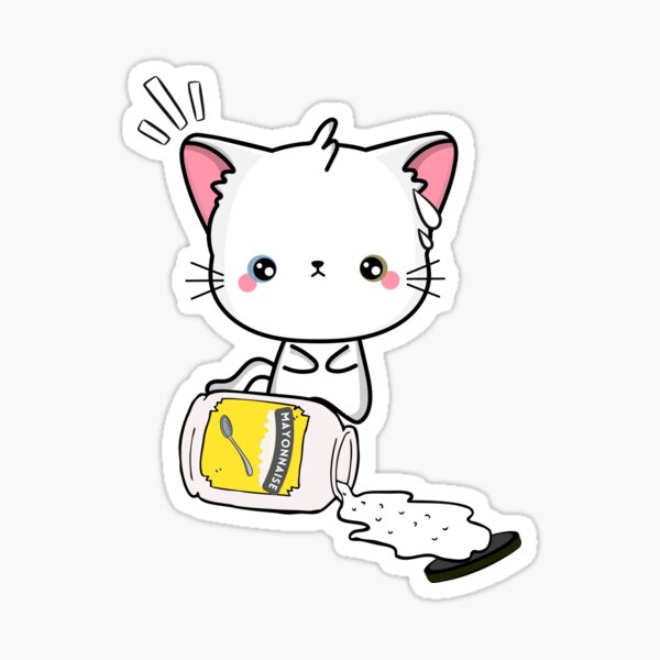 "Cute White Angora Cat Spilled Mayonnaise" Sticker for Sale by Pet ...