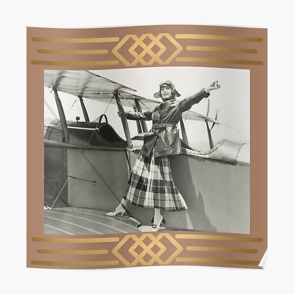 "woman aviator 1920s biplane pilot adventure" Poster for Sale by ...