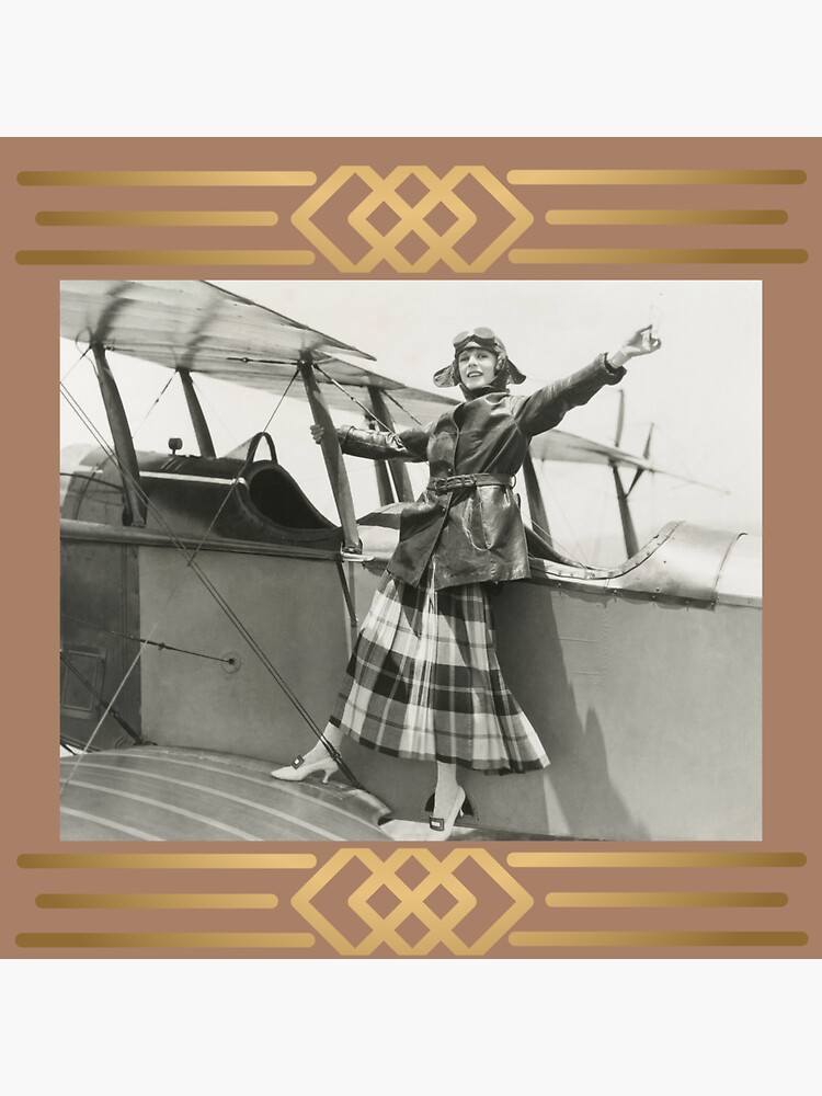 "woman aviator 1920s biplane pilot adventure" Sticker for Sale by ...