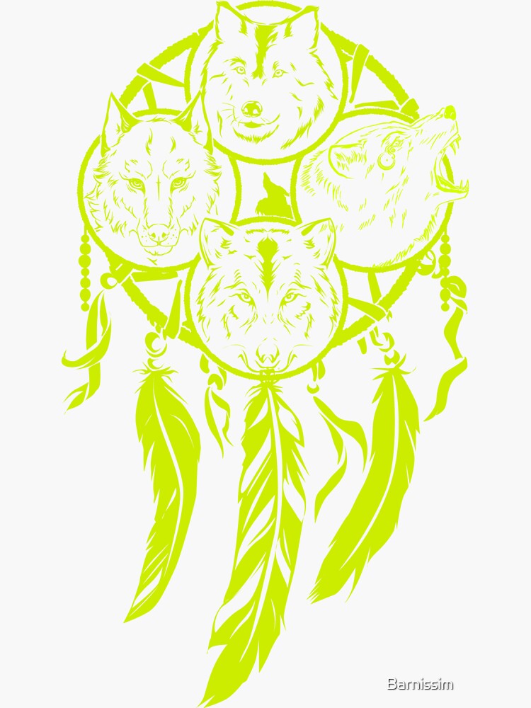 "Four Wolves Dream Catcher Yellow" Sticker for Sale by Barnissim ...