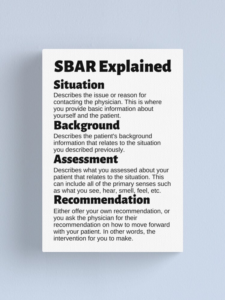 "Situation Background Assessment Recommendation SBAR Mnemonic" Canvas ...