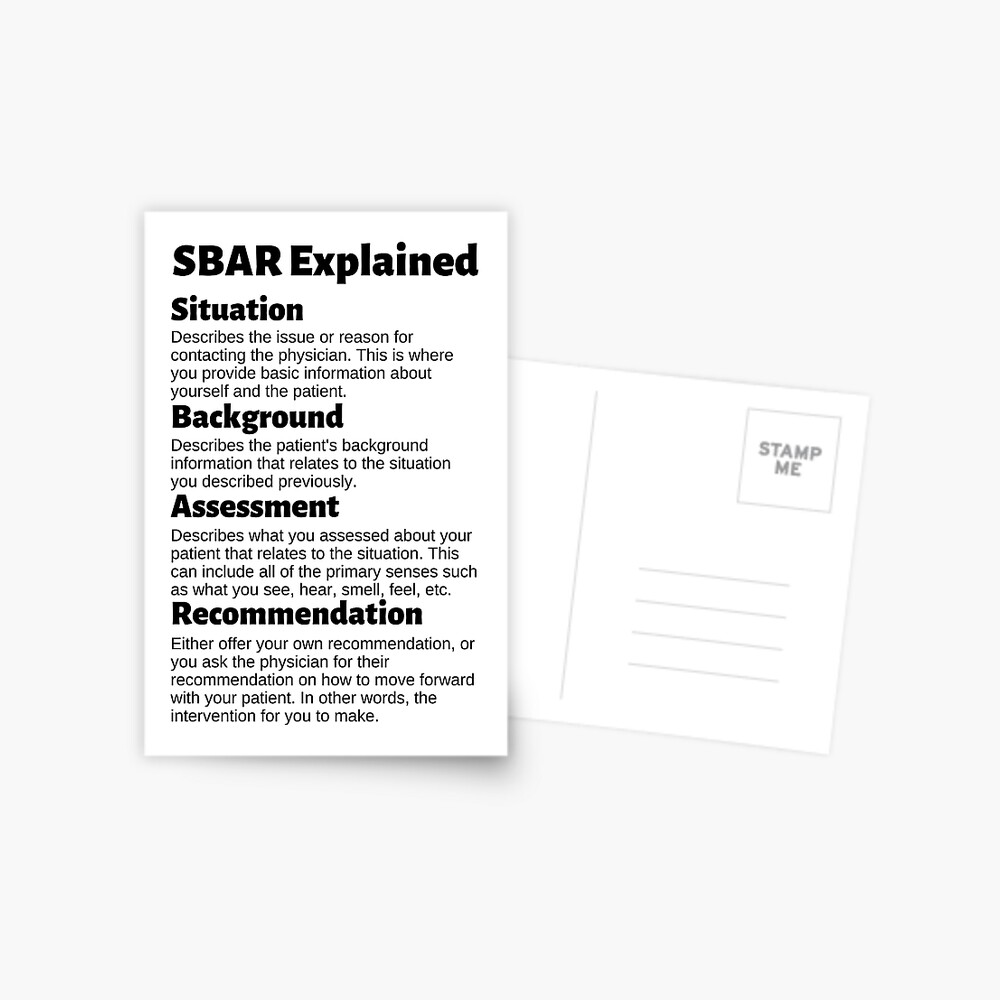 "Situation Background Assessment Recommendation SBAR Mnemonic" Sticker ...