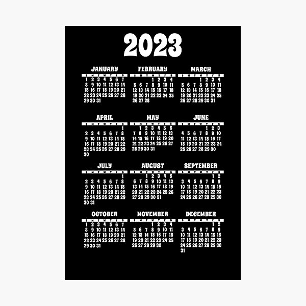 " Black And White Calendar 2023 - 2023 Yearly Calendar" Photographic ...