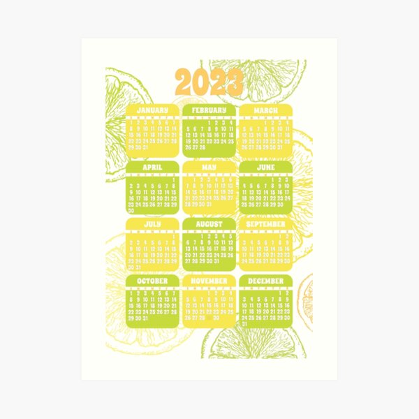 " Vintage Lemon Calendar 2023 - 2023 Yearly Calendar" Art Print for ...