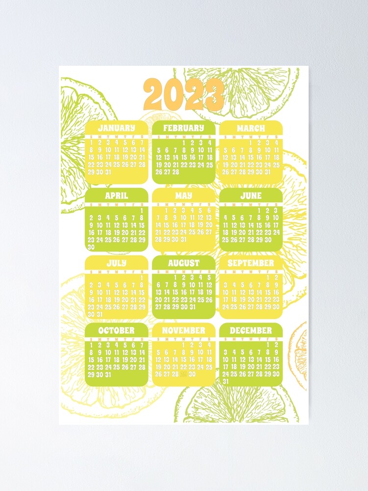 " Vintage Lemon Calendar 2023 - 2023 Yearly Calendar" Poster for Sale ...