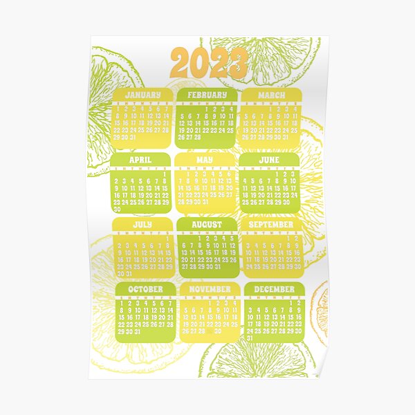 " Vintage Lemon Calendar 2023 - 2023 Yearly Calendar" Poster for Sale ...
