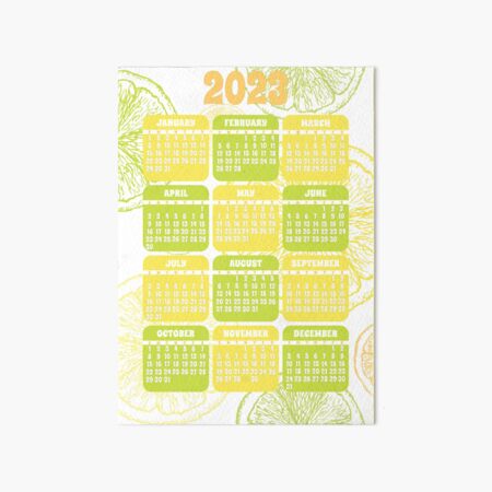 " Vintage Lemon Calendar 2023 - 2023 Yearly Calendar" Art Board Print ...