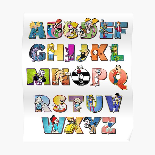 "The Alphabet of 90s Cartoon Typography" Poster for Sale by More-dan ...