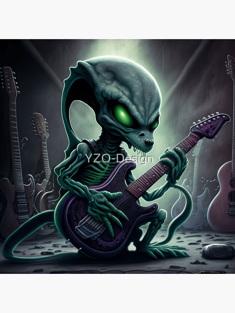 "Alien guitar player, Guitarist UFO, Space Sci-fi art" Sticker for Sale ...