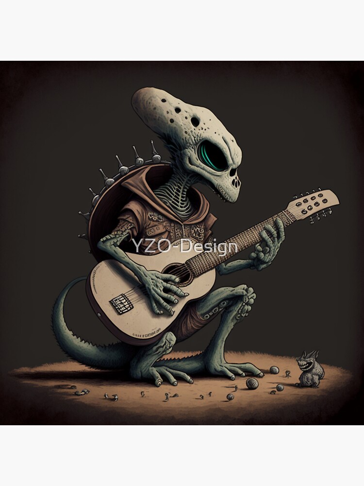"Alien guitar player, Guitarist UFO, Space Sci-fi art" Sticker for Sale ...