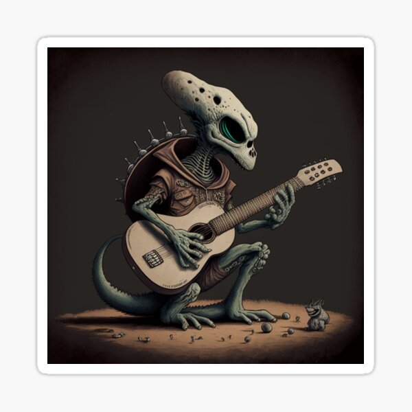 "Alien guitar player, Guitarist UFO, Space Sci-fi art" Sticker for Sale ...