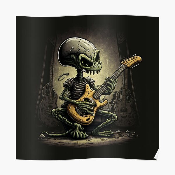 "Alien guitar player, Guitarist UFO, Space Sci-fi art" Poster for Sale ...