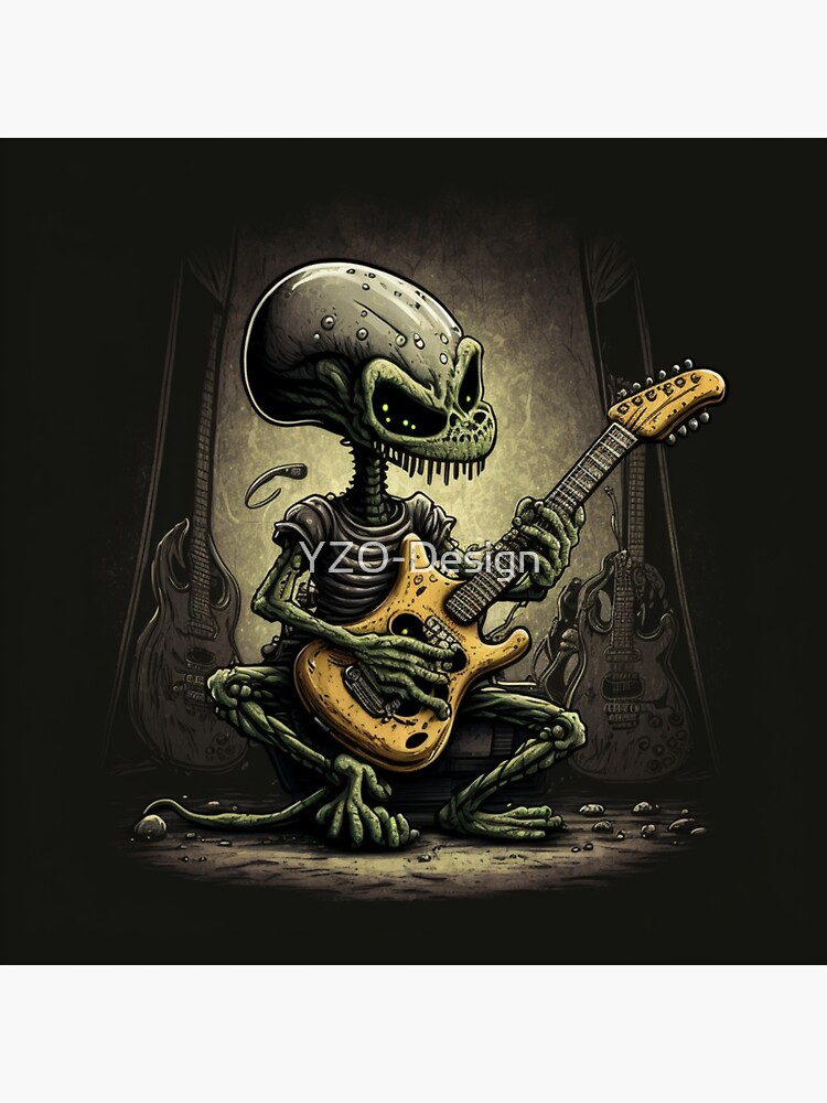 "Alien guitar player, Guitarist UFO, Space Sci-fi art" Sticker for Sale ...