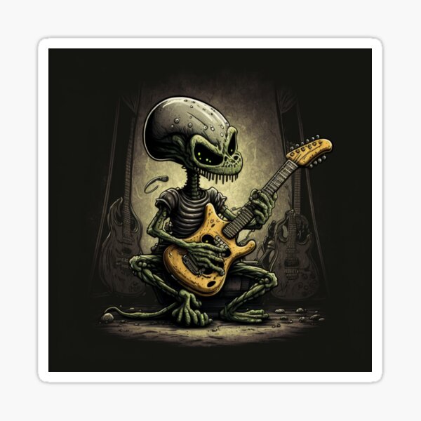 "Alien guitar player, Guitarist UFO, Space Sci-fi art" Sticker for Sale ...