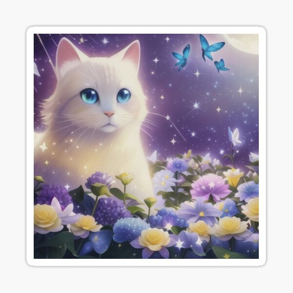 "Cute cat with flowers | Floral kitty " Sticker for Sale by Catseon ...