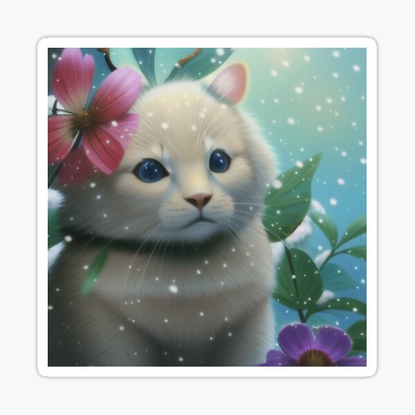 "Cute cat with flowers | Floral kitty " Sticker for Sale by Catseon ...