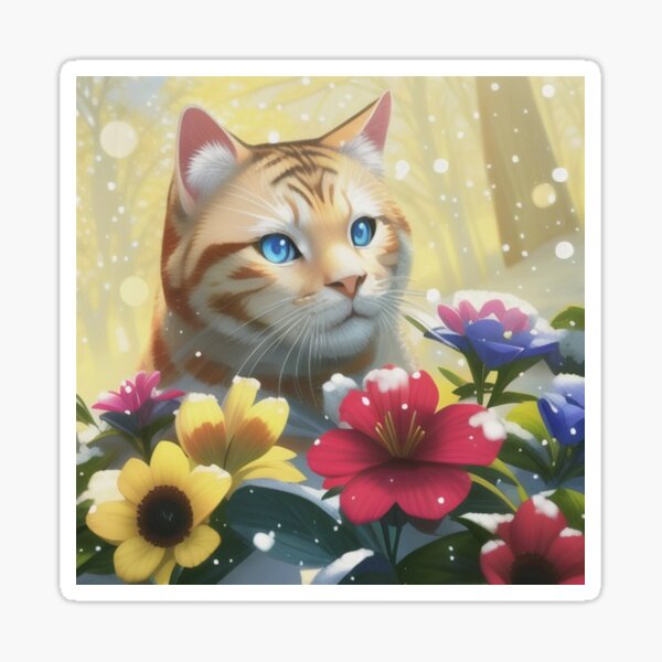 "Cute cat with flowers | Floral kitty " Sticker for Sale by Catseon ...