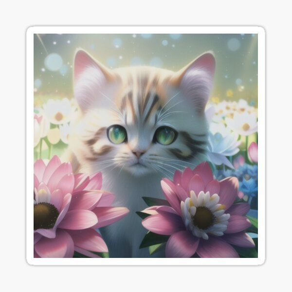 "Cute cat with flowers | Floral kitty " Sticker for Sale by Catseon ...