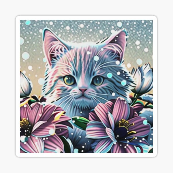 "Cute cat with flowers | Floral kitty " Sticker for Sale by Catseon ...