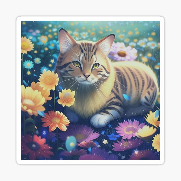 "Cute cat with flowers | Floral kitty " Sticker for Sale by Catseon ...
