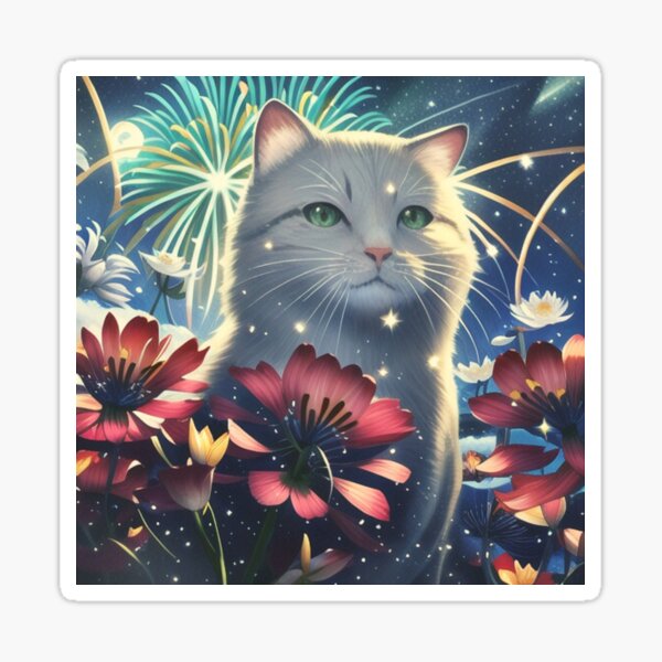 "Cute cat with flowers | Floral kitty " Sticker for Sale by Catseon ...
