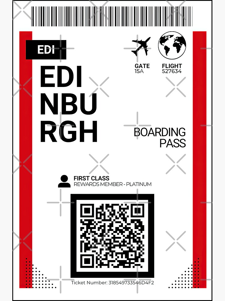 "EDI, Edinburgh, Scotland - Flight Boarding Pass Travel Ticket" Sticker ...