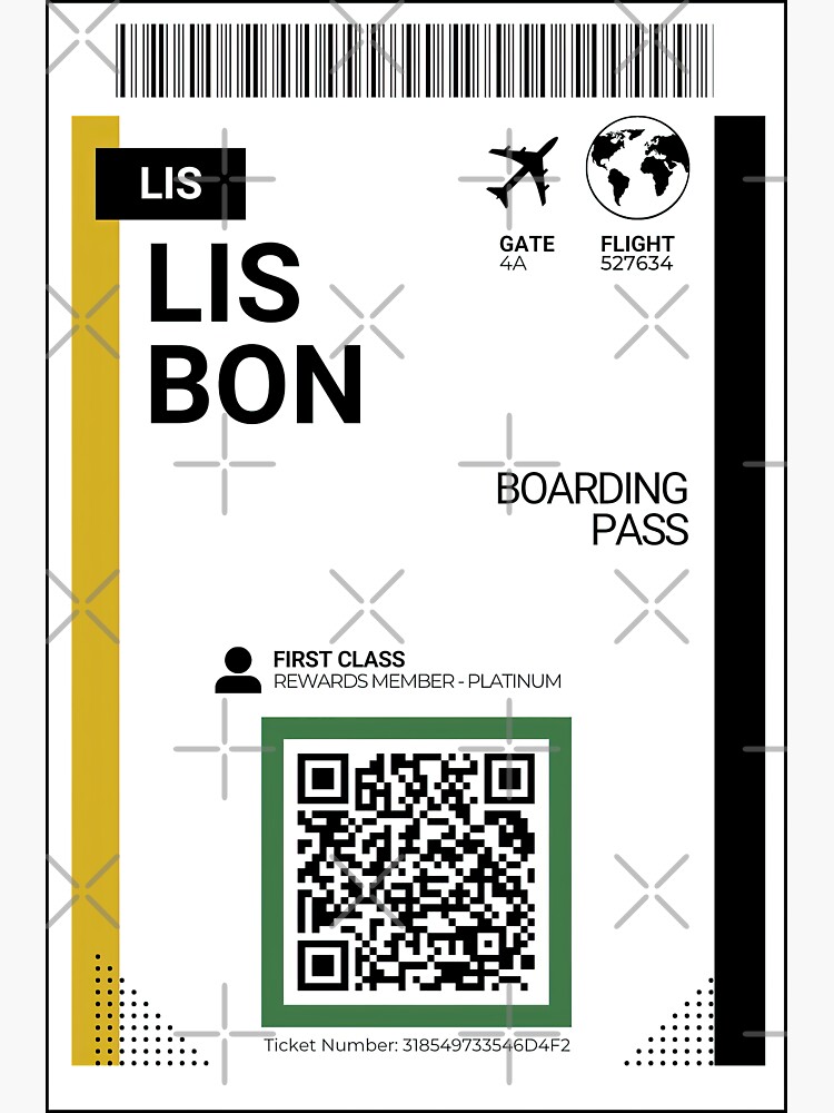 "LIS, Lisbon, Portugal - Flight Boarding Pass Travel Ticket" Sticker ...