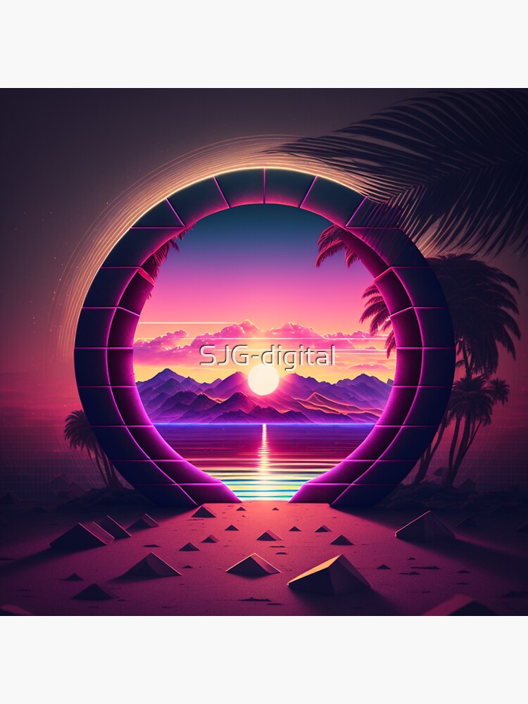 "Portal on a synthwave beach" Sticker for Sale by SJG-digital | Redbubble