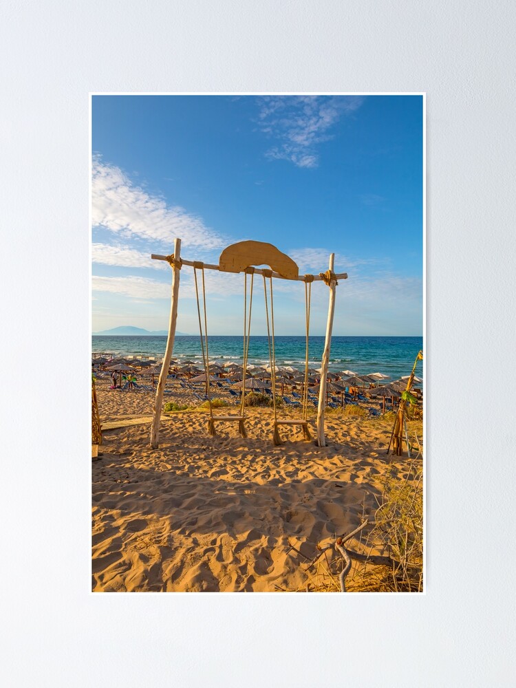 "Wooden swing on the beach with sea and blue sky in Zakynthos Greece at ...