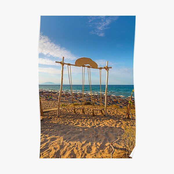 "Wooden swing on the beach with sea and blue sky in Zakynthos Greece at ...