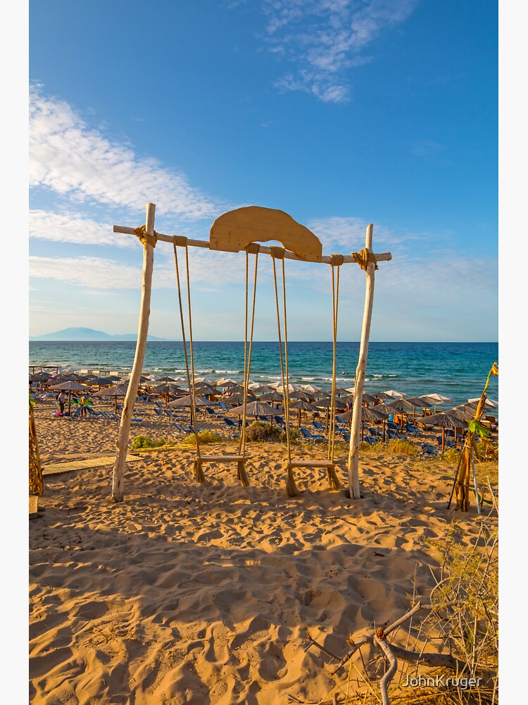 "Wooden swing on the beach with sea and blue sky in Zakynthos Greece at ...