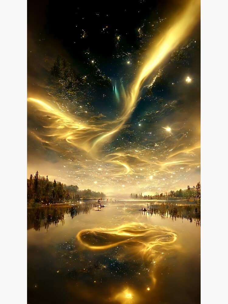 "Northern glow over a lake in full stars night sky" Poster for Sale by ...