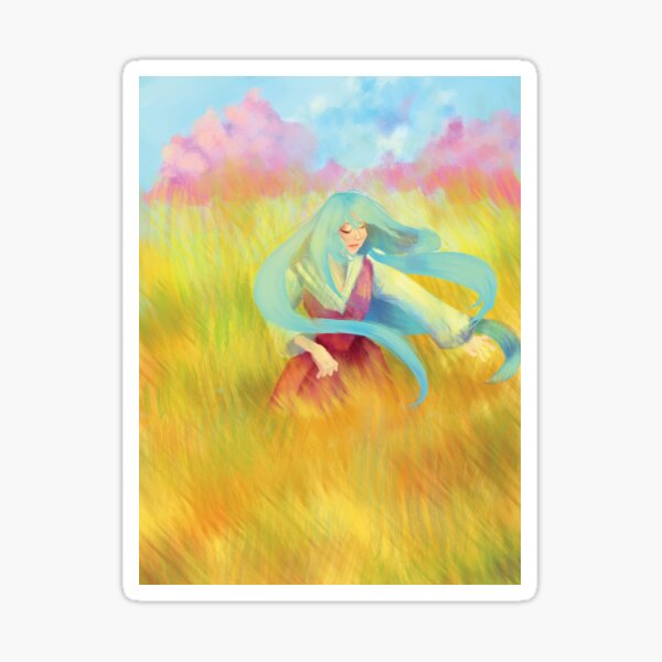 "Grassy field hatsune miku aesthetic illustration cottagecore " Sticker ...