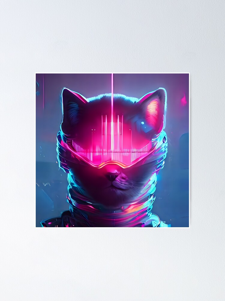 "Synthwave Cyber Cat" Poster for Sale by matsinka | Redbubble