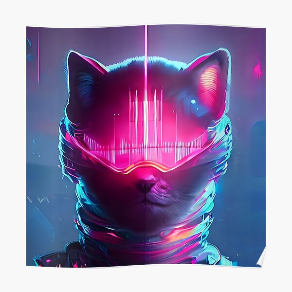 "Synthwave Cyber Cat" Poster for Sale by matsinka | Redbubble