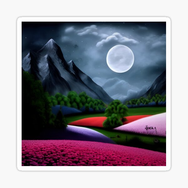 "the Carnation Garden under the full moon!" Sticker for Sale by DEKA777 ...