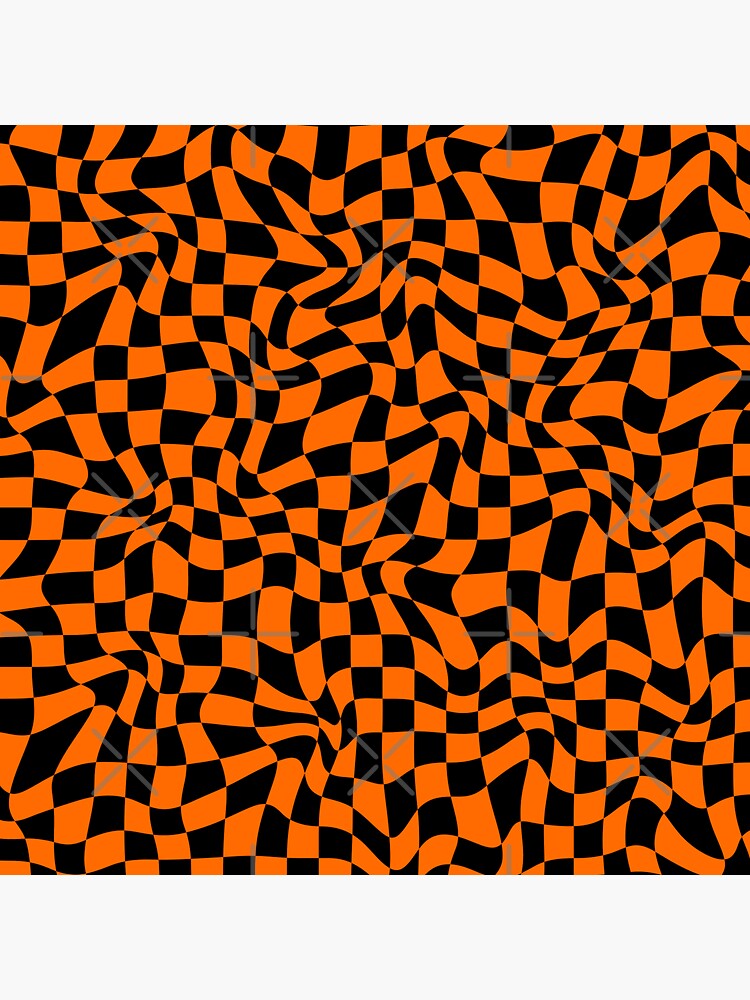 "Orange & Black Abstract, and Wavy Checkerboard Pattern" Sticker for ...