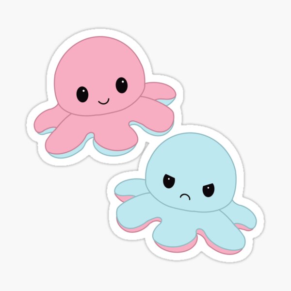 "Moody Reversible Octopus Duo in Pink and Blue" Sticker for Sale by ...